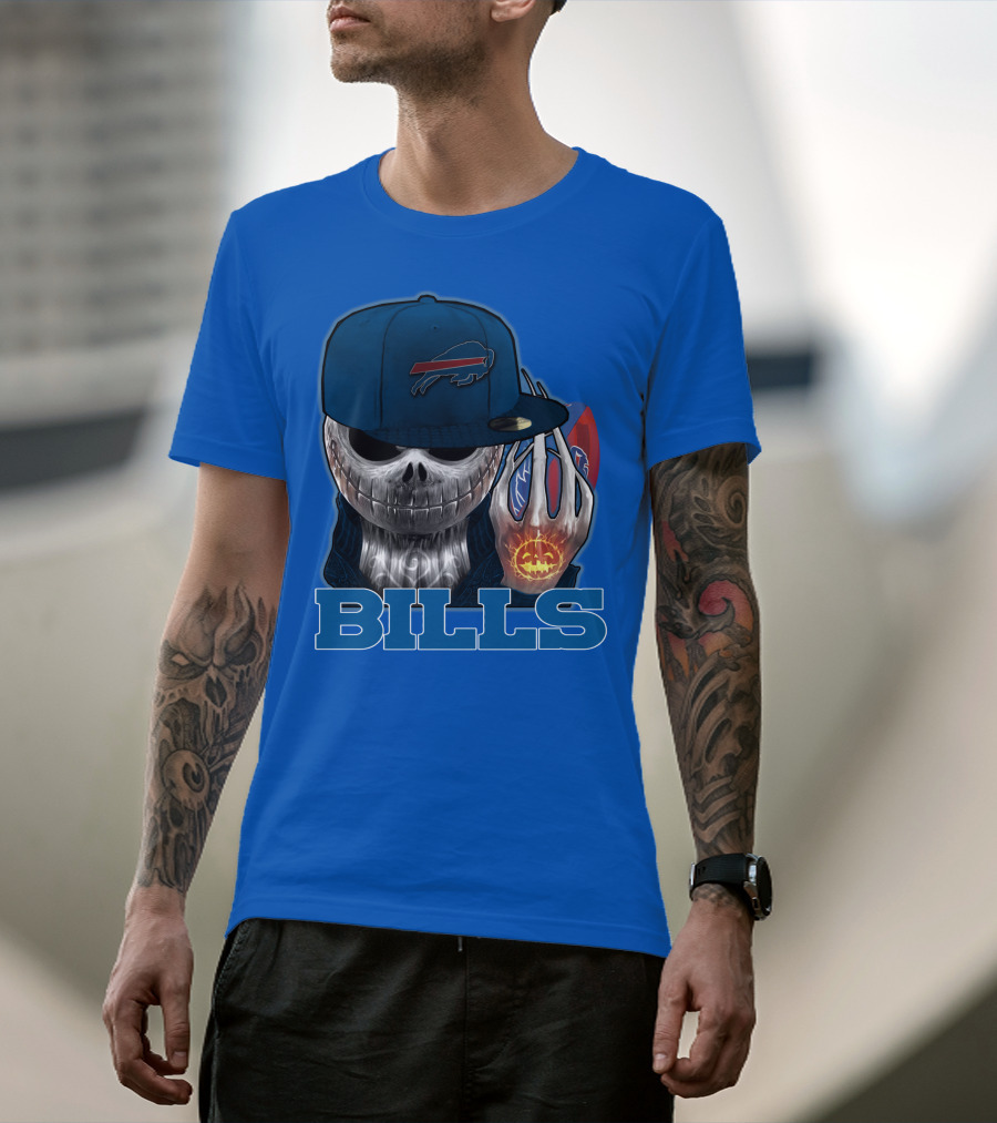 Jackskull Buffalo Bills NFL Skeleton Pumpkin Halloween T-Shirt