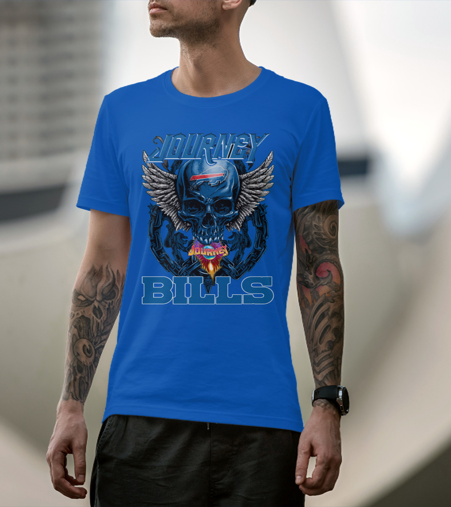 Journey Buffalo Bills Skull Wings Flame Chain T-Shirt