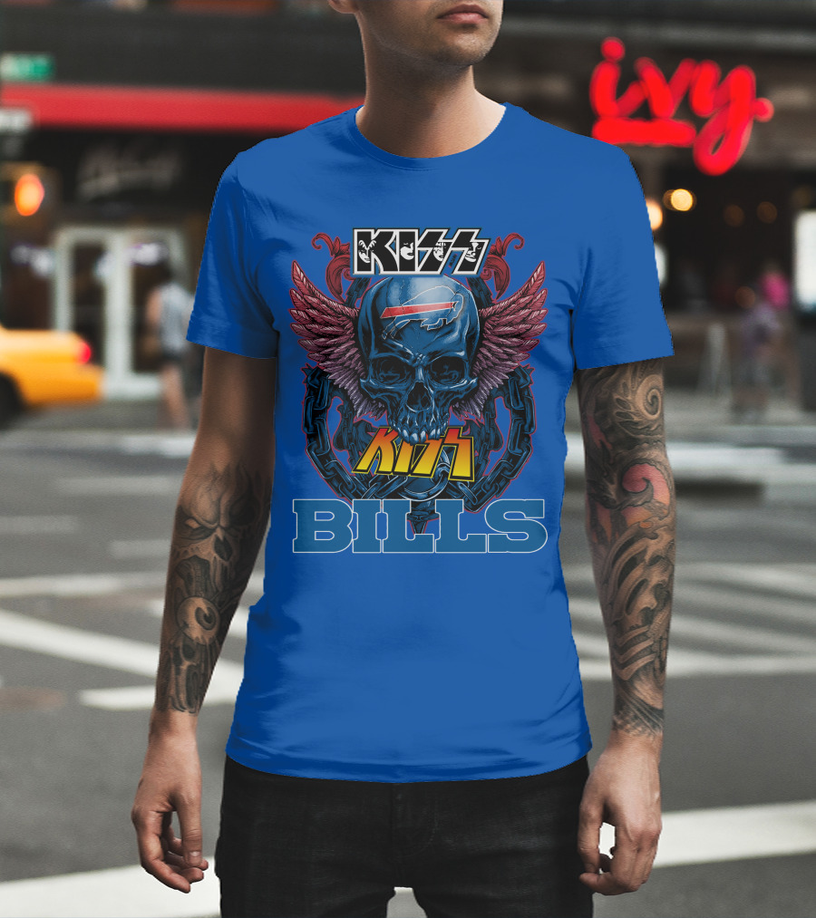 Kiss Bills Buffalo Bills Skull Winged T-Shirt