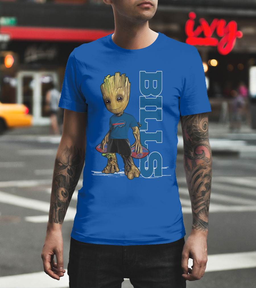 Groot Buffalo Bills Nfl Fan With Team Football Board T-Shirt