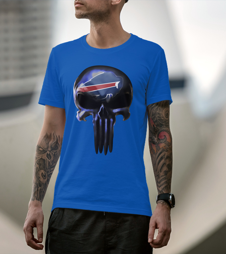 Buffalo Bills Nfl Skull Logo 49 Blue T-Shirt