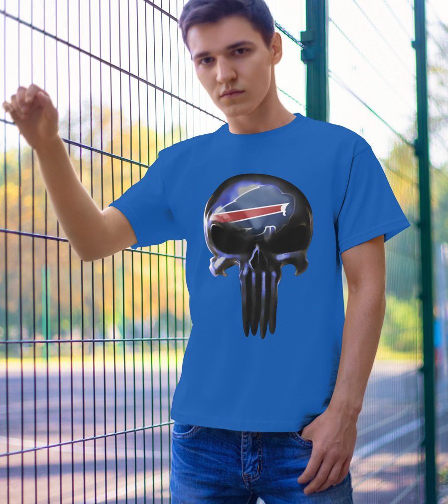 Buffalo Bills Nfl Skull Logo 49 Blue T-Shirt