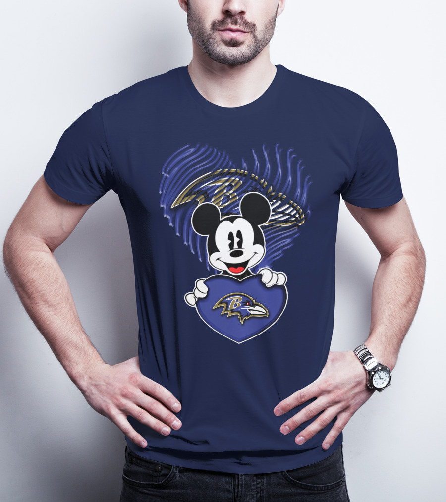 Mickey Mouse Baltimore Ravens Heart T-Shirt