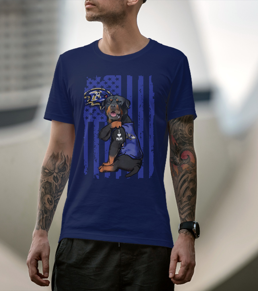 Rottweiler I Love Mom Baltimore Ravens Flag T-Shirt