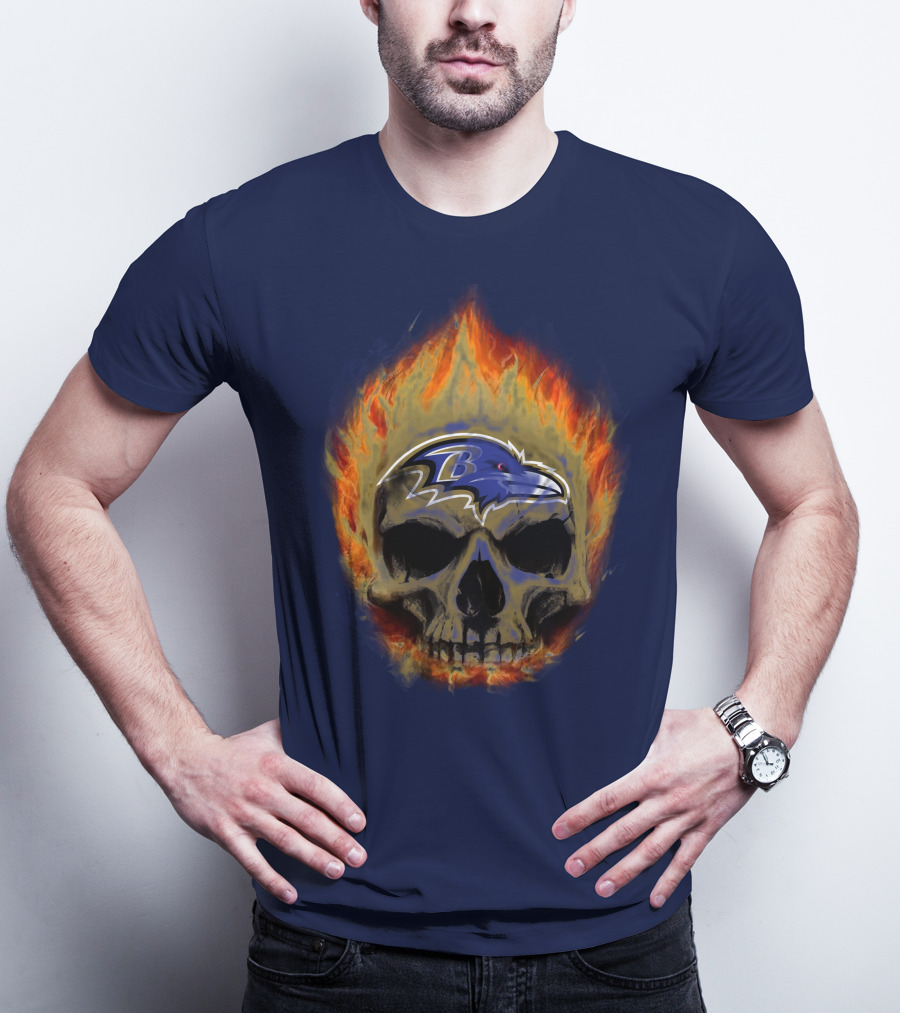 Baltimore Ravens Skull Flaming Logo Fire T-Shirt