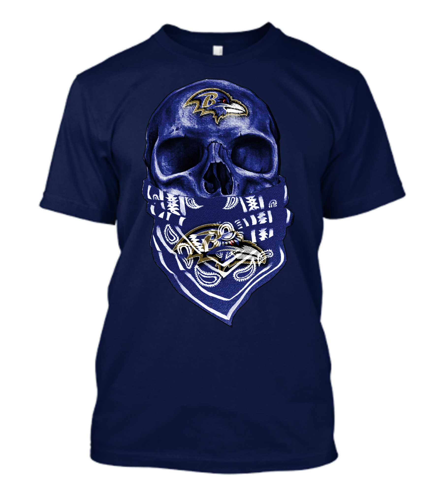 Skull Baltimore Ravens Bandana Blue T-Shirt