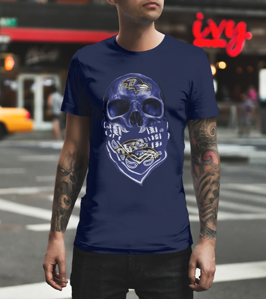 Skull Baltimore Ravens Bandana Blue T-Shirt