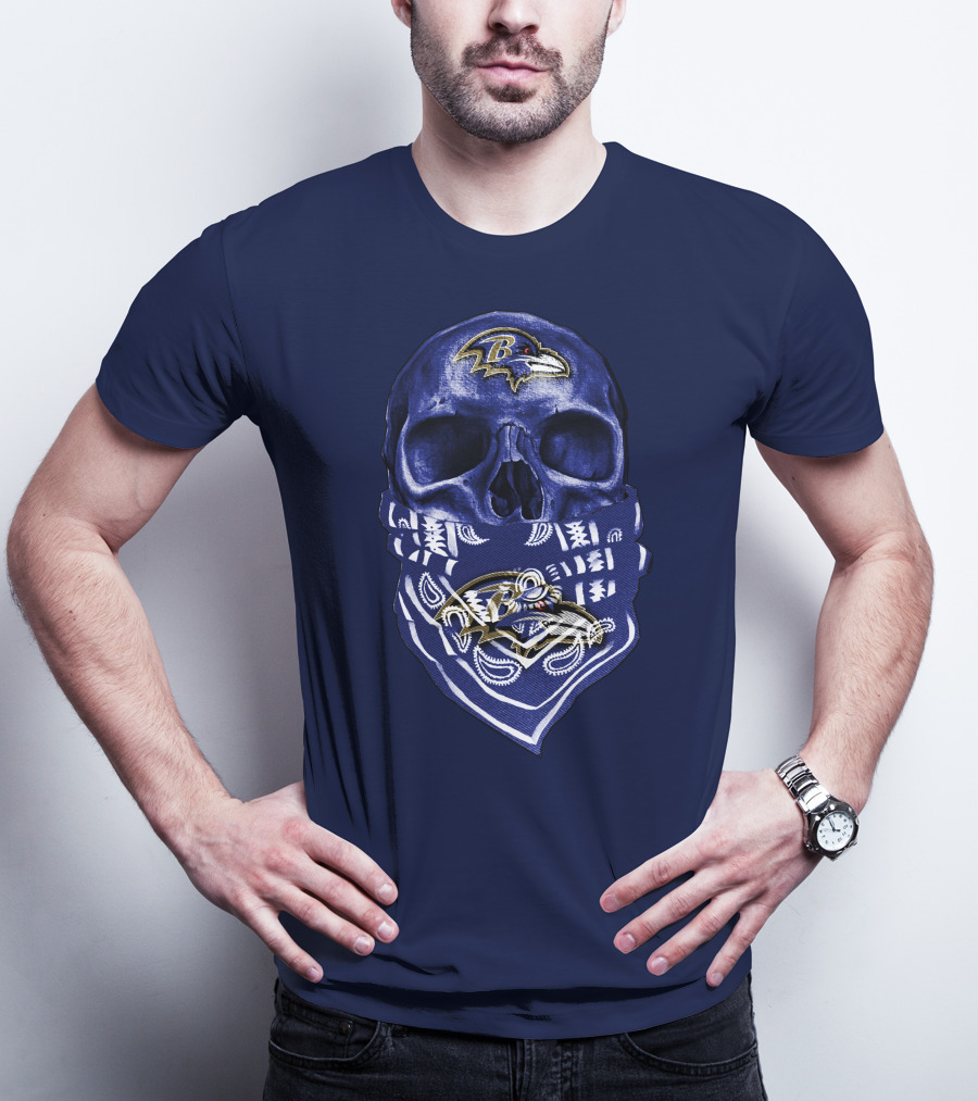 Skull Baltimore Ravens Bandana Blue T-Shirt