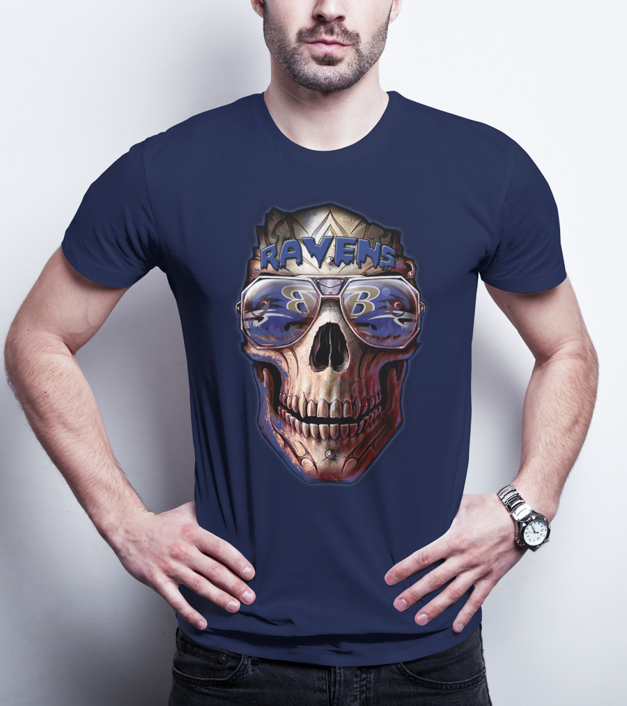 Baltimore Ravens Skull With Sunglasses Featuring Team T-Shirt