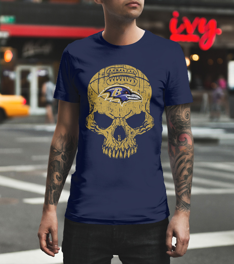 Baltimore Ravens Skull Football T-Shirt