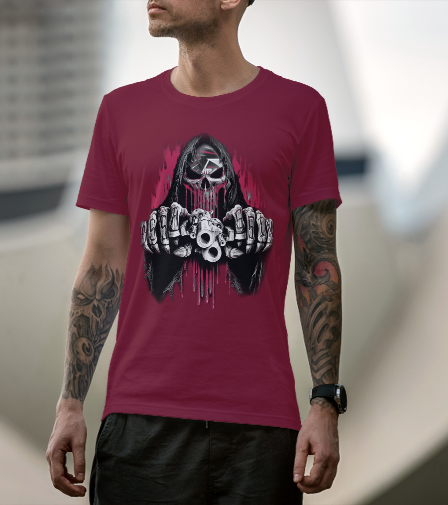 Atlanta Falcons Skull With Brass Knuckles And Dual Pistols T-Shirt