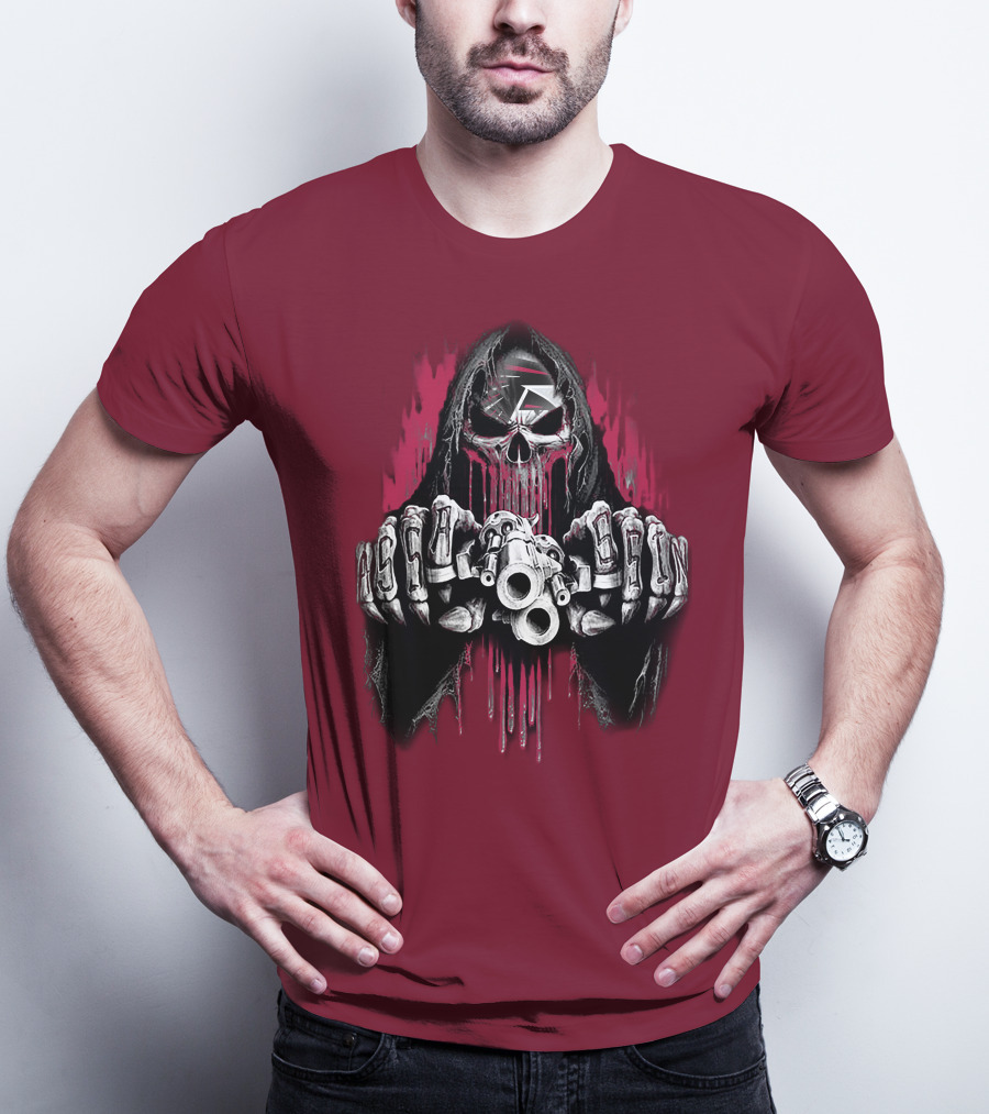 Atlanta Falcons Skull With Brass Knuckles And Dual Pistols T-Shirt