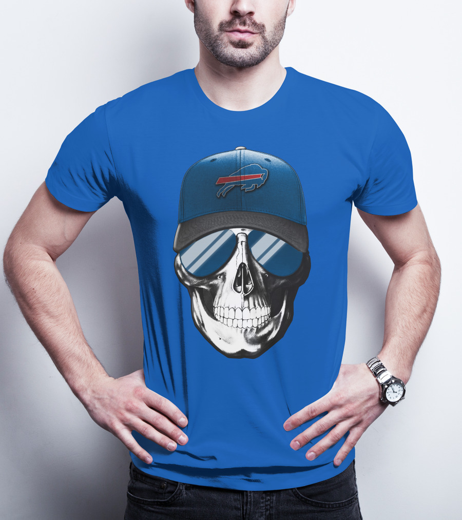 Skull Buffalo Bills Cap Mirror Sunglasses T-Shirt