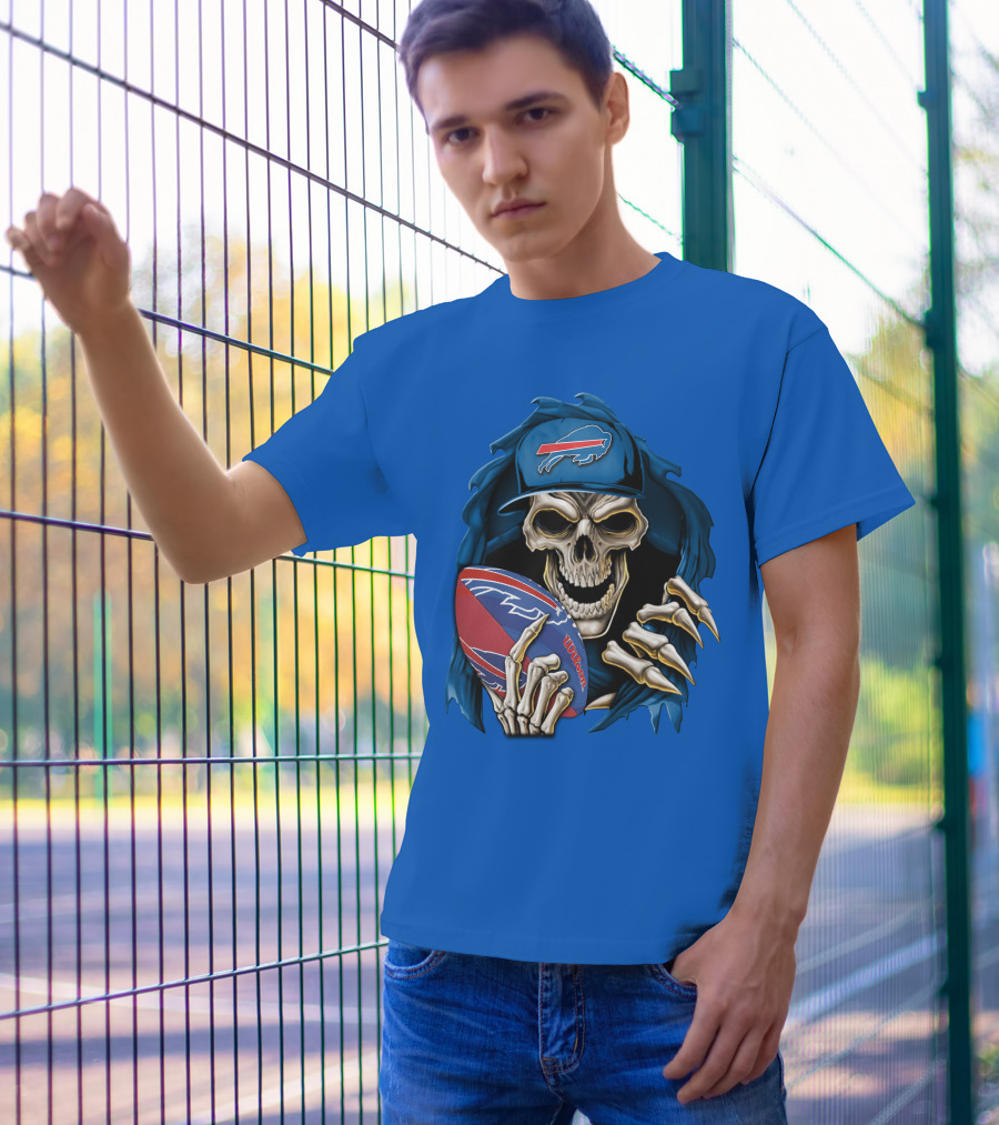Buffalo Bills Skullbong Skeleton Football T-Shirt