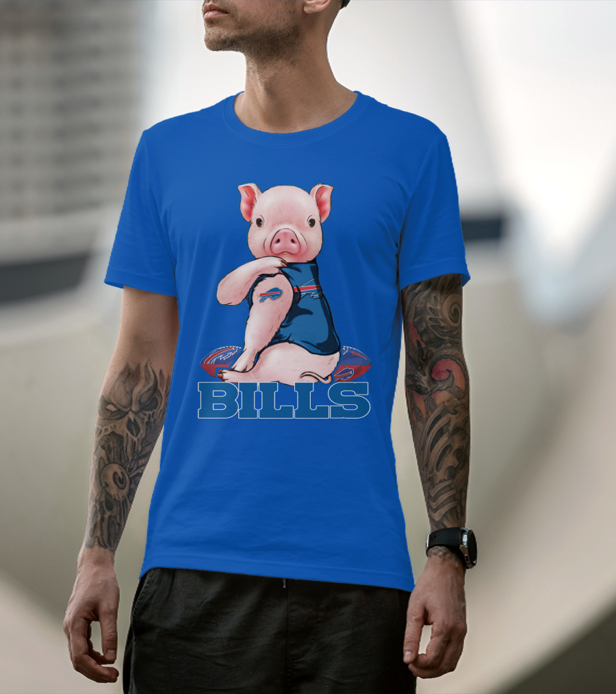 Pig Wearing Buffalo Bills Shirt On Football T-Shirt