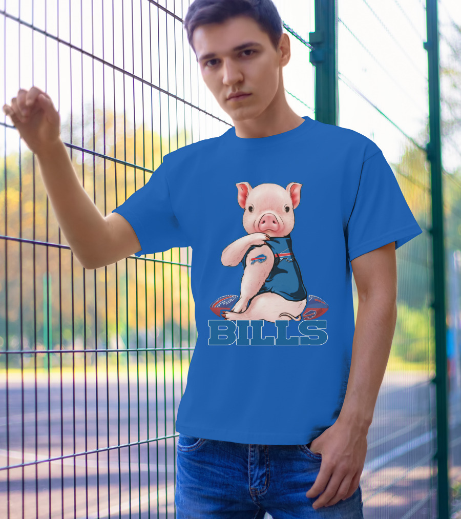Pig Wearing Buffalo Bills Shirt On Football T-Shirt