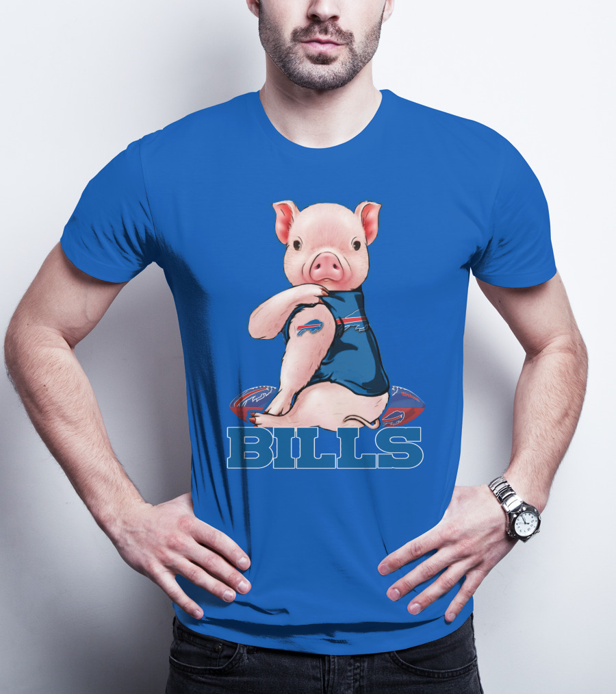 Pig Wearing Buffalo Bills Shirt On Football T-Shirt