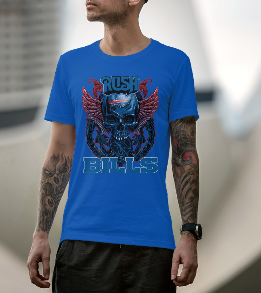 Rush Buffalo Bills Skull With Wings And Chains T-Shirt