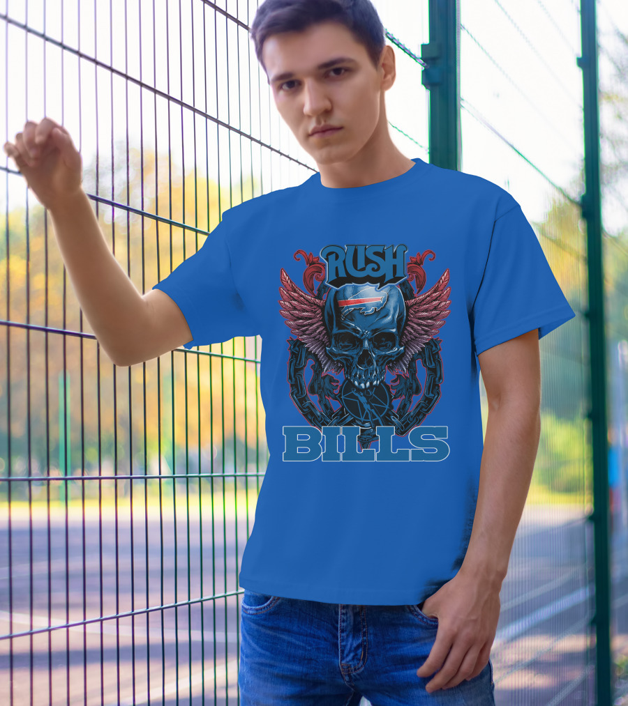 Rush Buffalo Bills Skull With Wings And Chains T-Shirt