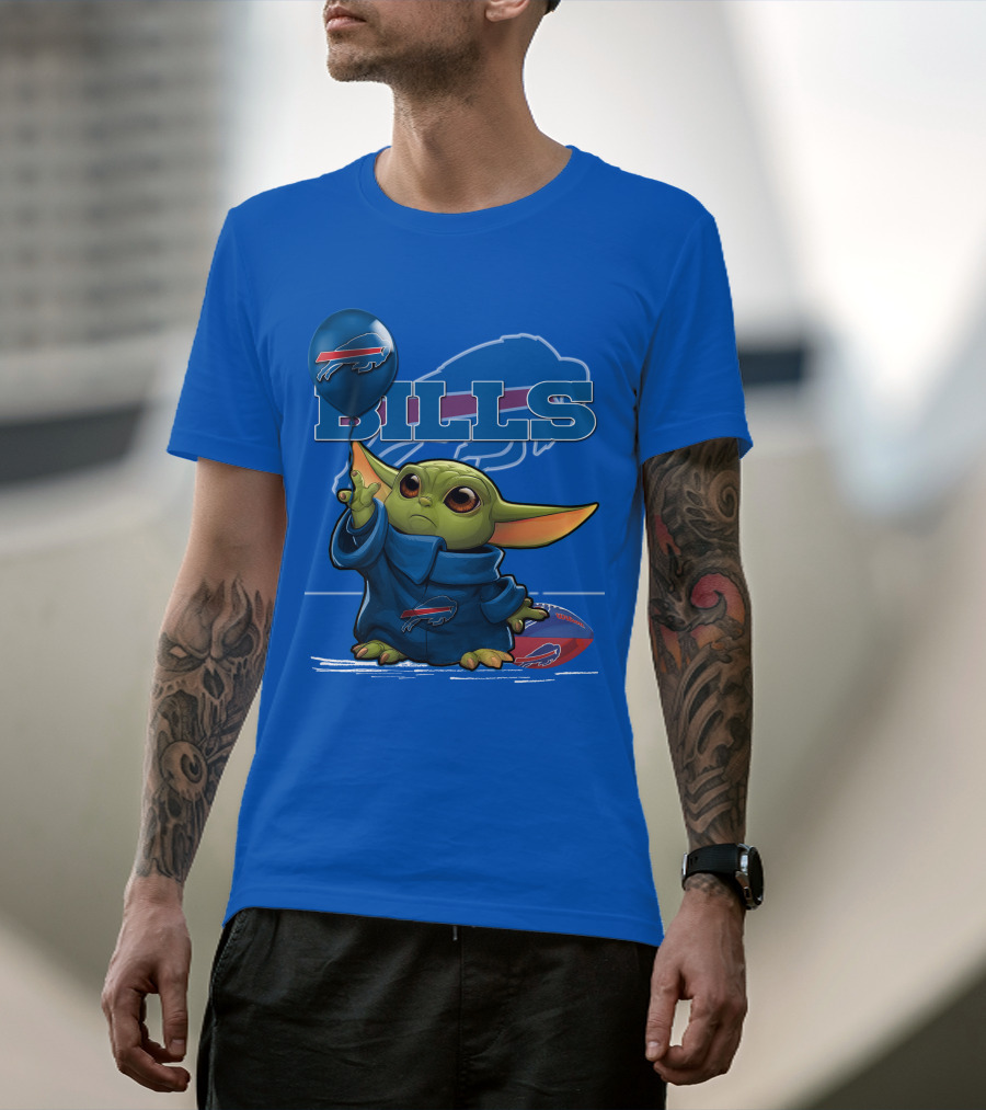 Yoda V1 Buffalo Bills Baby Alien Holding Buffalo Bills Balloon Football T-Shirt