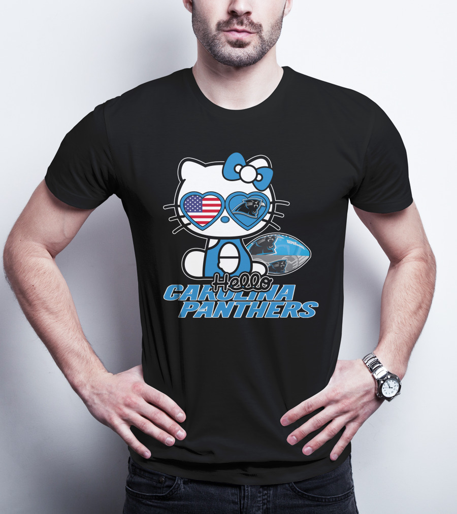 Hellokitty Carolina Panthers Football With American Flag Heart T-Shirt