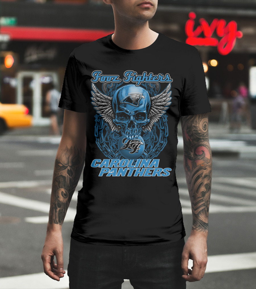 Foo Fighters Carolina Panthers Skull Winged T-Shirt