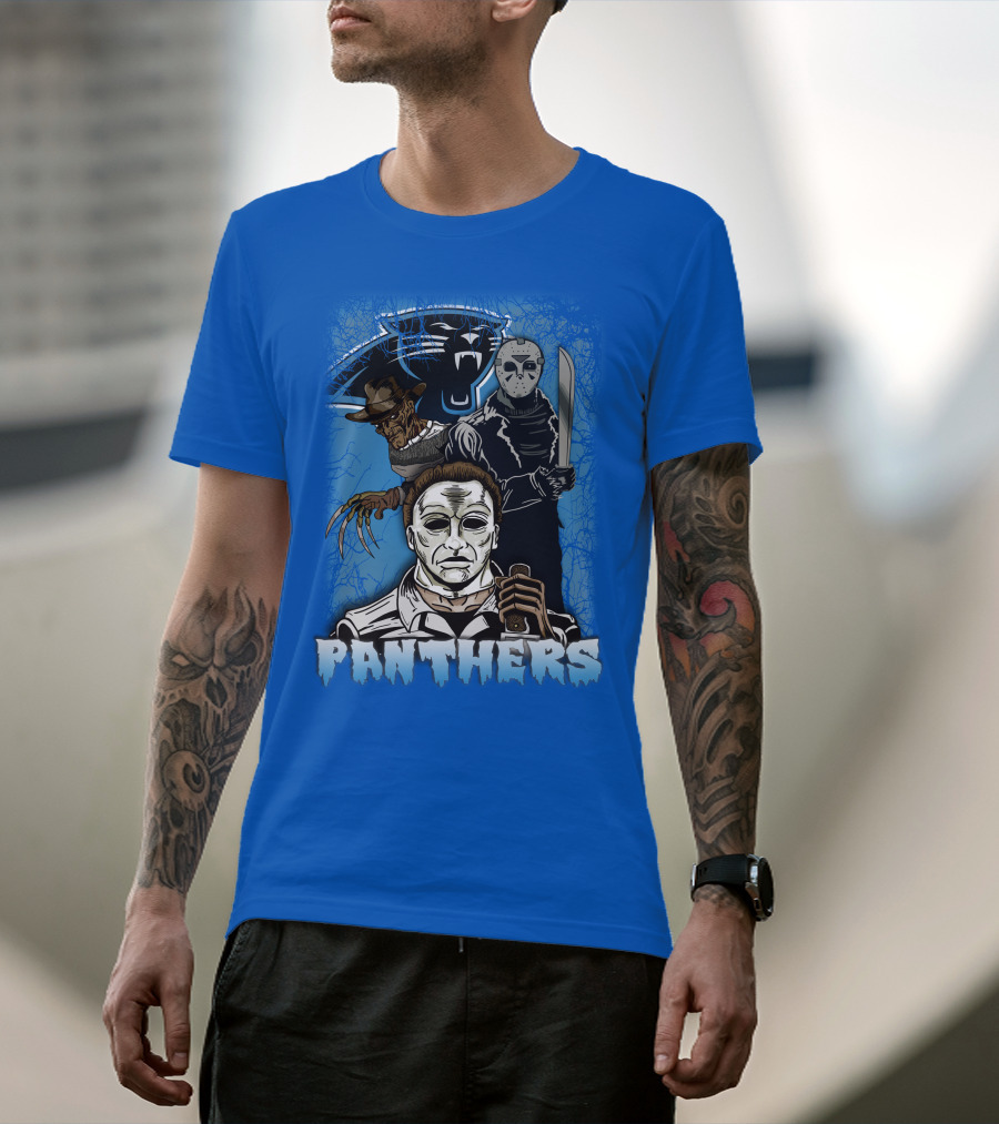 Carolina Panthers Horror Movie Villains Mashup T-Shirt