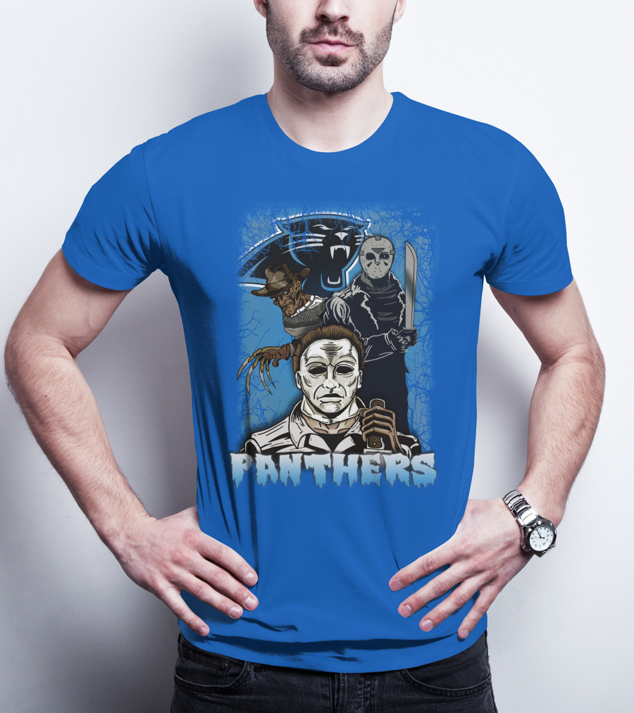 Carolina Panthers Horror Movie Villains Mashup T-Shirt