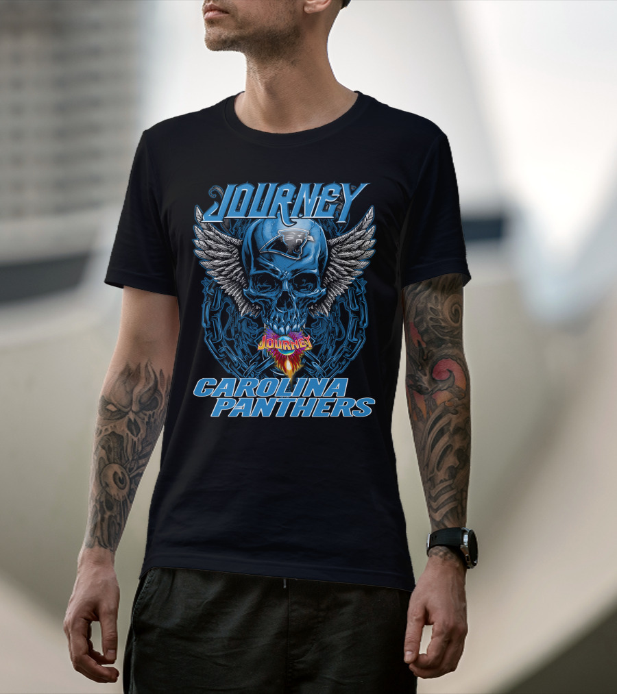 Journey Carolina Panthers Skull Wings Flame T-Shirt