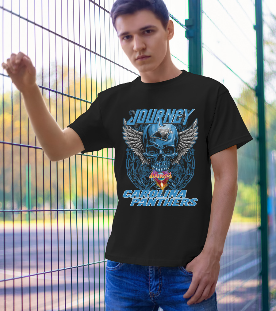 Journey Carolina Panthers Skull Wings Flame T-Shirt