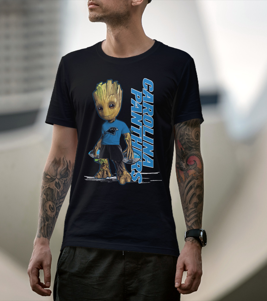 Groot Carolina Panthers Fan With Carolina Panthers Logo And Team T-Shirt