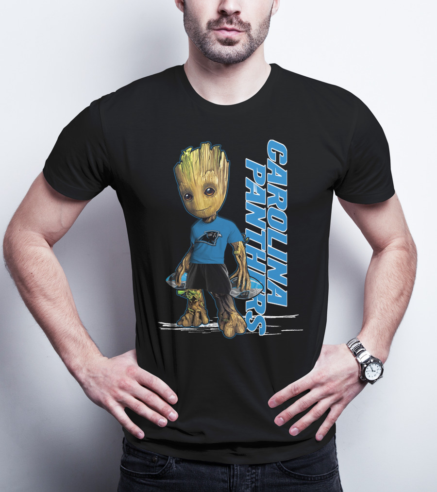 Groot Carolina Panthers Fan With Carolina Panthers Logo And Team T-Shirt