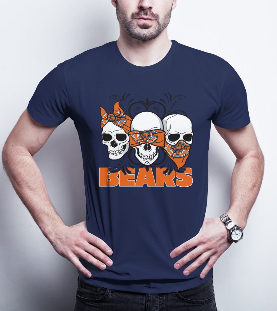 Bears Skull Trio Orange Bandana Football T-Shirt
