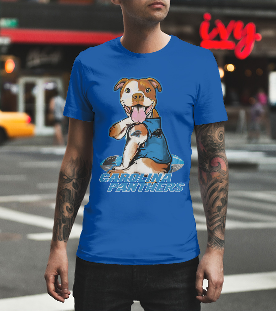 CAROLINA PANTHERS PITBULL TEAM SPIRIT WITH FOOTBALL AND TATTOOED JERSEY T-Shirt