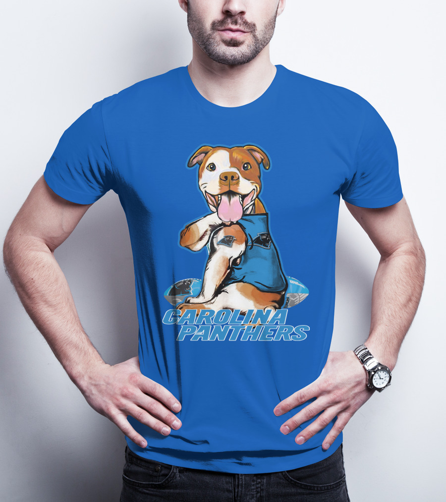 CAROLINA PANTHERS PITBULL TEAM SPIRIT WITH FOOTBALL AND TATTOOED JERSEY T-Shirt