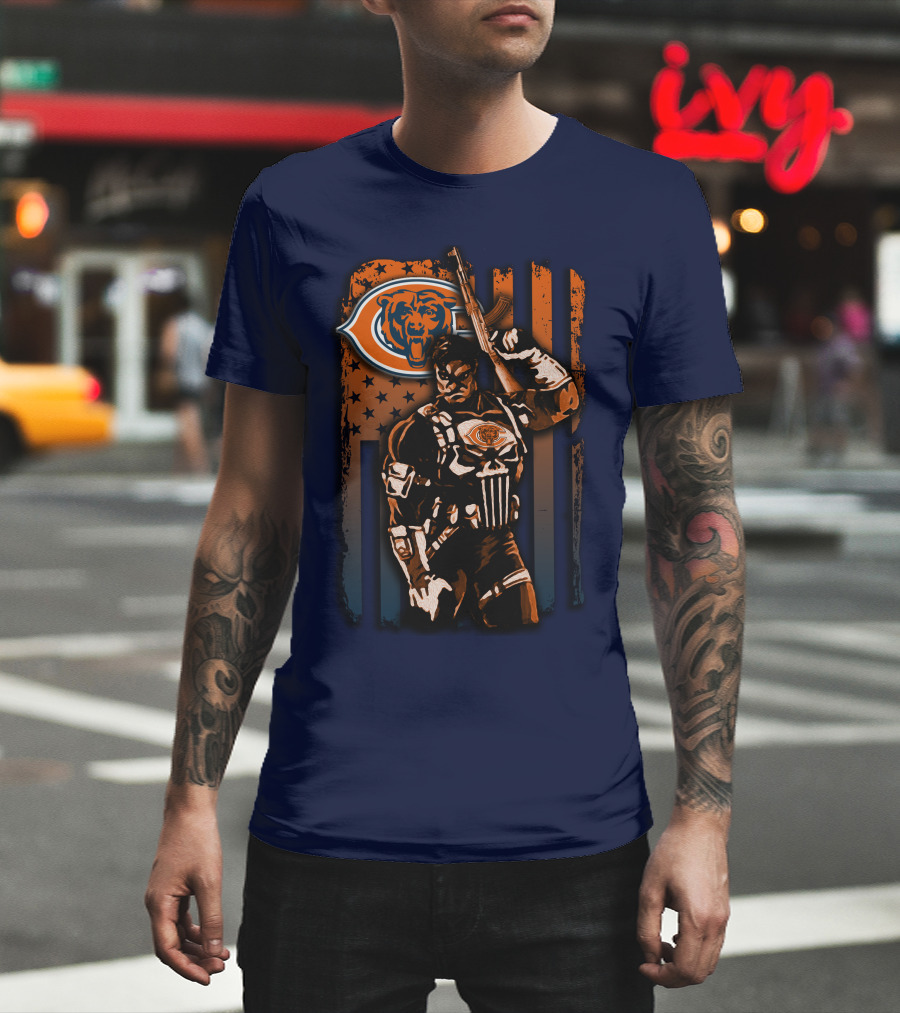 Chicago Bears Punisher Style Football T-Shirt