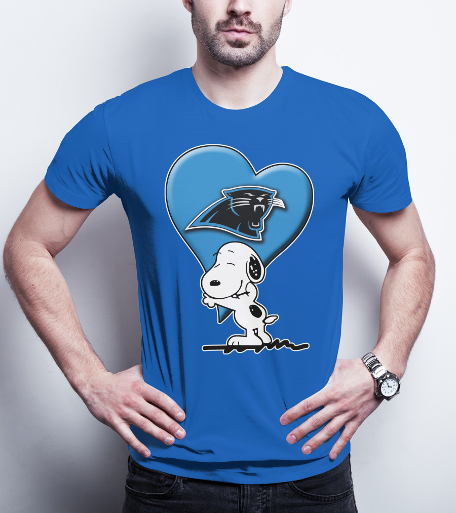 Snoopy Hugging Carolina Panthers Heart With Iconic T-Shirt