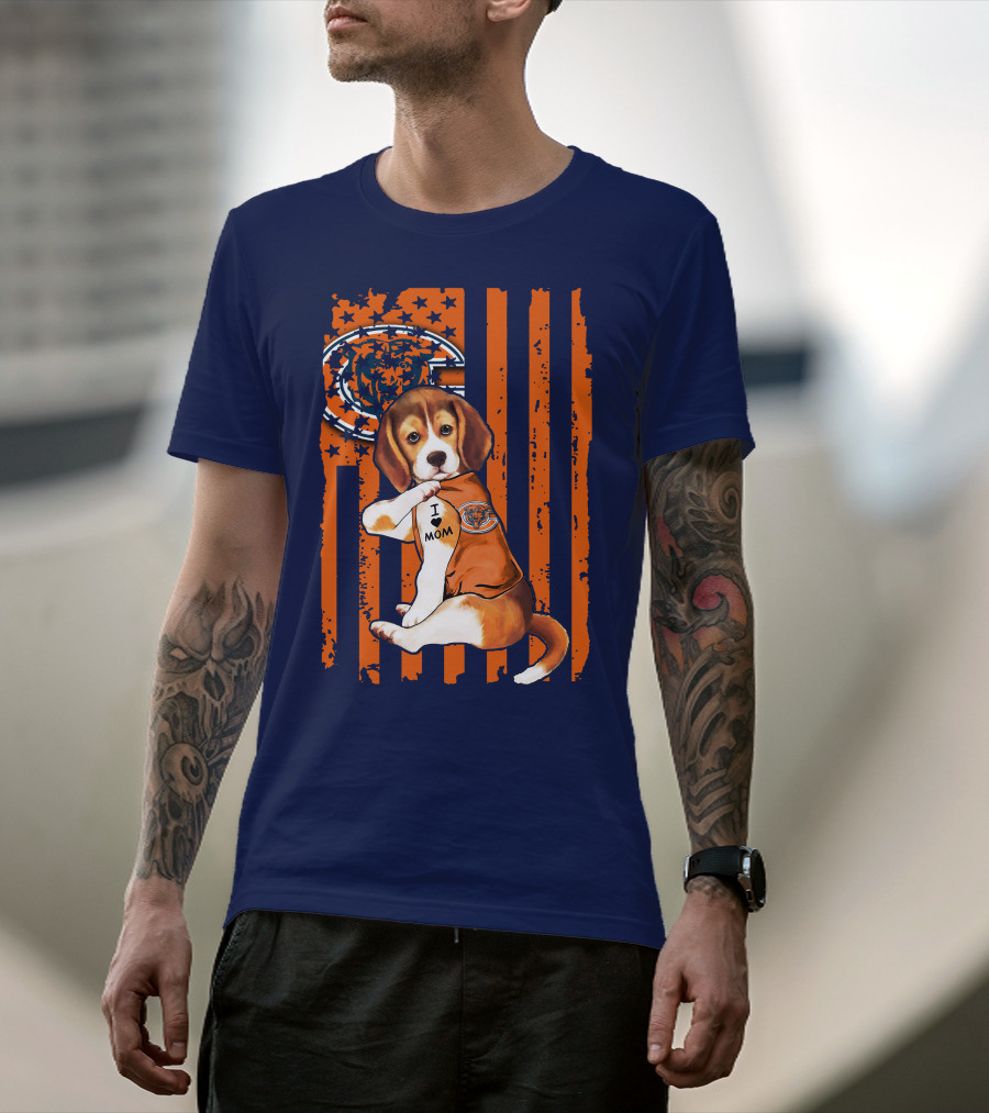 Beagle I Love Mom Chicago Bears Fan Flag T-Shirt