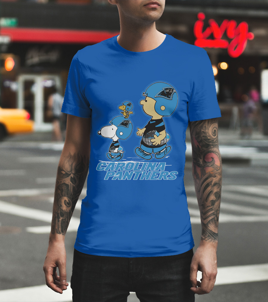 Snpfootball CAROLINA PANTHERS Peanuts Characters Blue Helmet T-Shirt