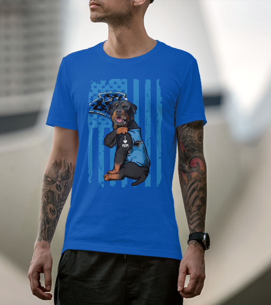 Rottweiler I Love Mom Carolina Panthers Fan Flag T-Shirt