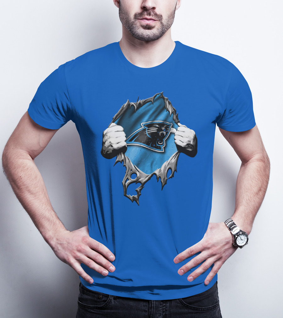Torn Carolina Panthers Logo With Ripped Fabric And Clenched Hands T-Shirt