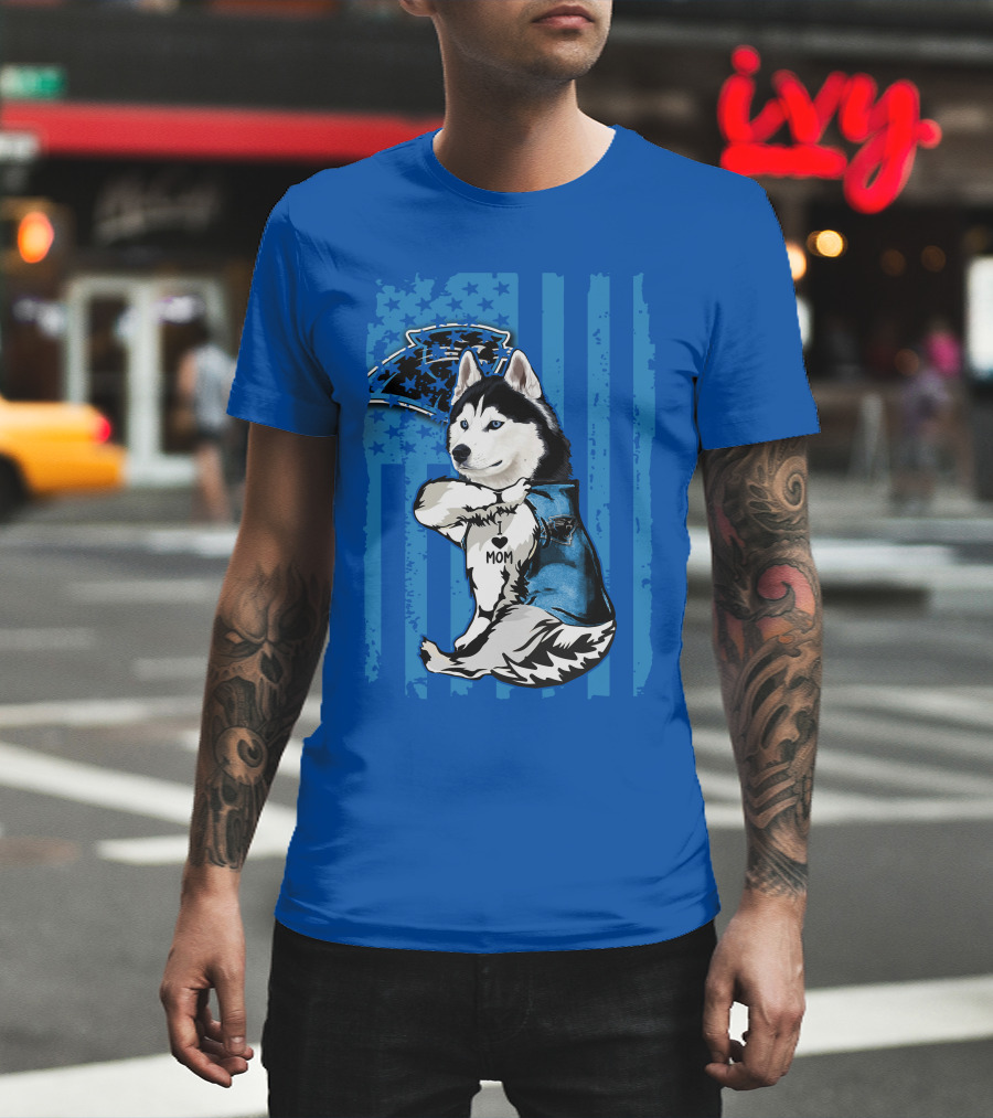 Siberian Husky Carolina Panthers I Love Mom Star T-Shirt