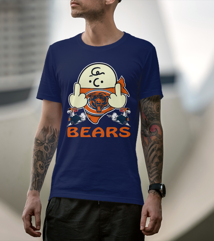 Chicago Bears Middle Finger Cartoon Logo With Orange Text And Vintage Sports Theme T-Shirt