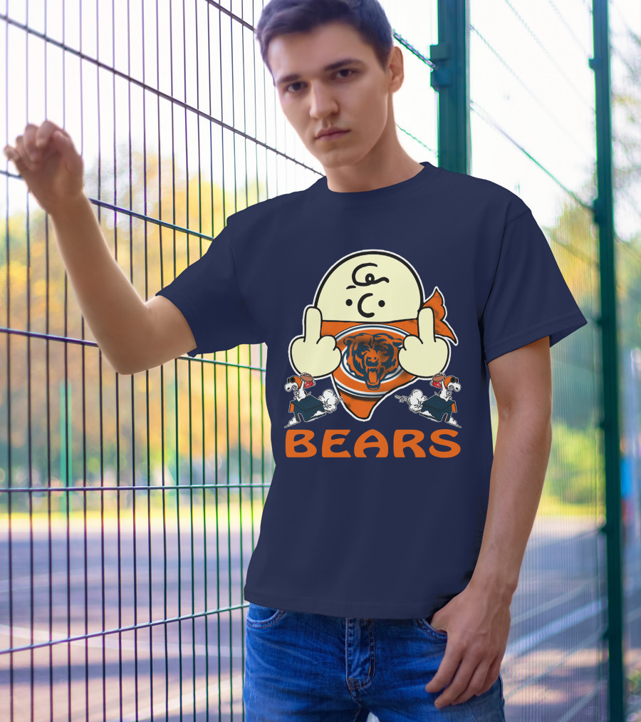Chicago Bears Middle Finger Cartoon Logo With Orange Text And Vintage Sports Theme T-Shirt