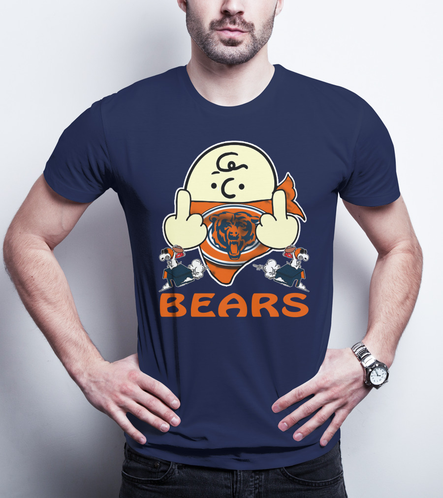 Chicago Bears Middle Finger Cartoon Logo With Orange Text And Vintage Sports Theme T-Shirt