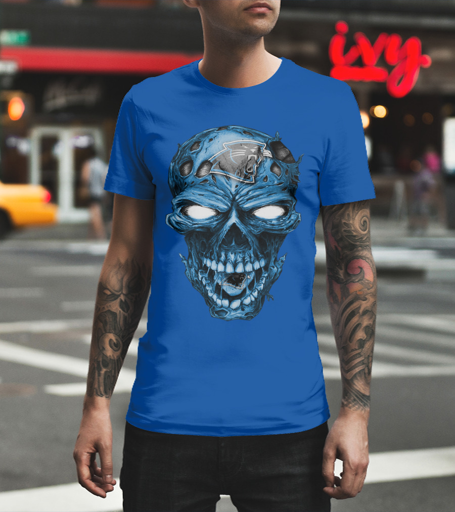 Carolina Panthers Blue Skull Supernatural Fan Gear T-Shirt