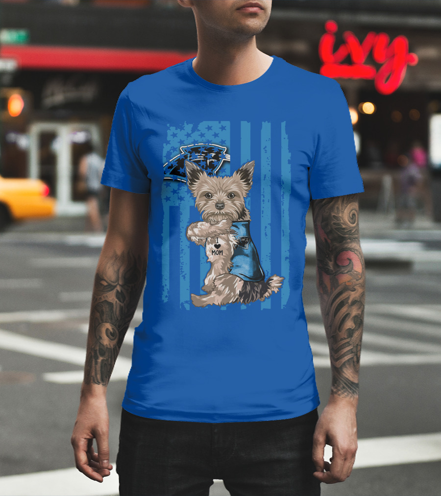 Yorkshire Terrier I Love Mom Carolina Panthers Fan Flag T-Shirt