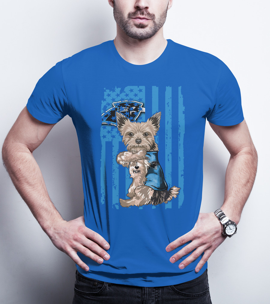 Yorkshire Terrier I Love Mom Carolina Panthers Fan Flag T-Shirt