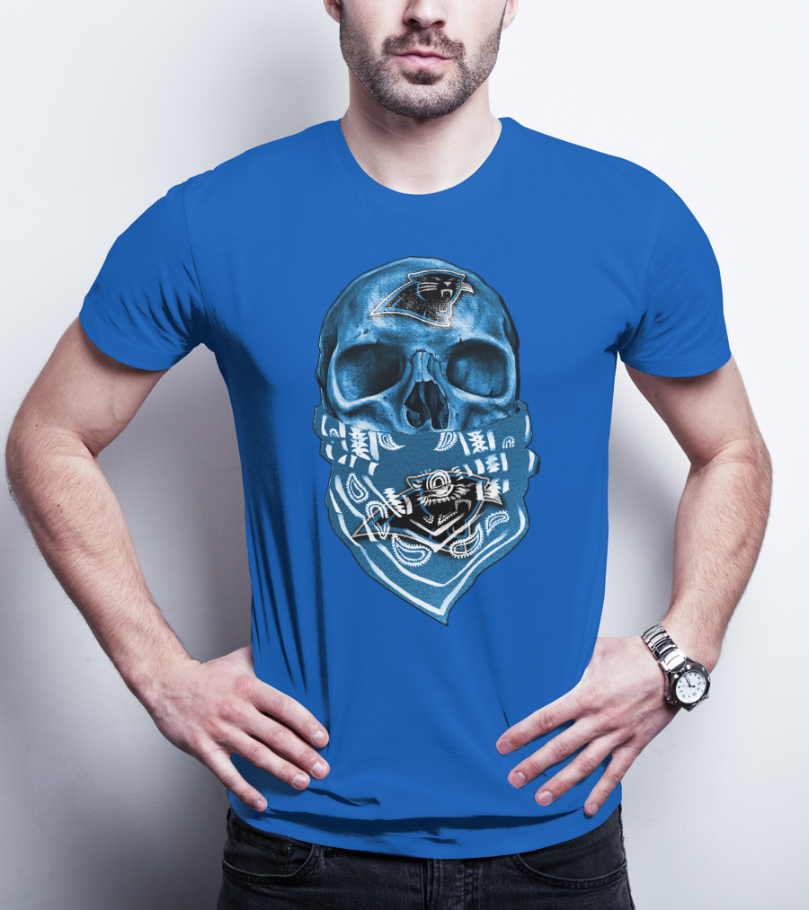 Carolina Panthers Skull Bandana Blue T-Shirt