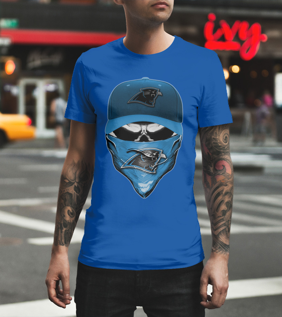 Carolina Panthers Skull With Hat And Bandana T-Shirt